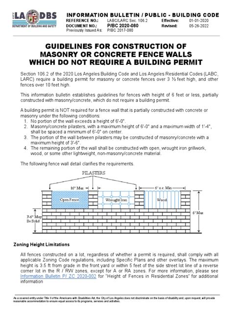 Guidelines For Construction Of Masonry Or Concrete Fence Walls Which Do Not Require A Building