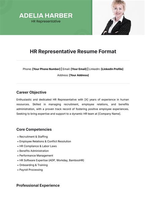 Free Hr Representative Resume Format Template To Edit Online