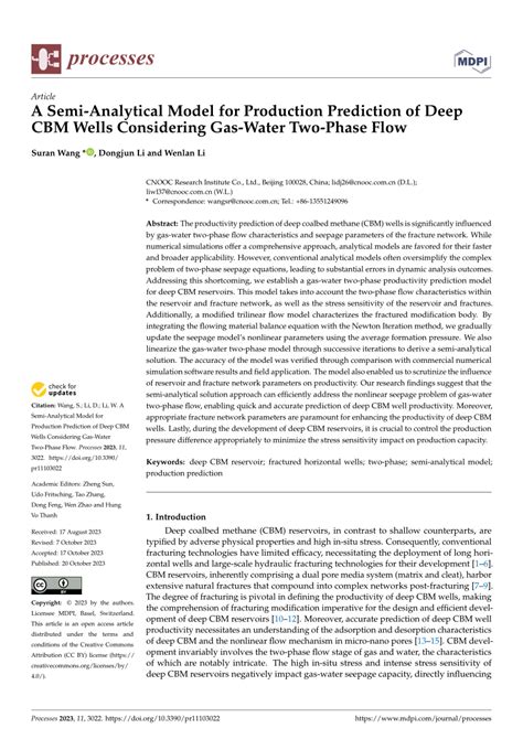 Pdf A Semi Analytical Model For Production Prediction Of Deep Cbm Wells Considering Gas Water