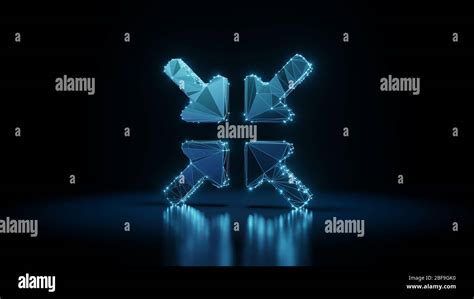 3d Rendering Wireframe Digital Techno Neon Glowing Symbol Of Compress Arrows With Shining Dots