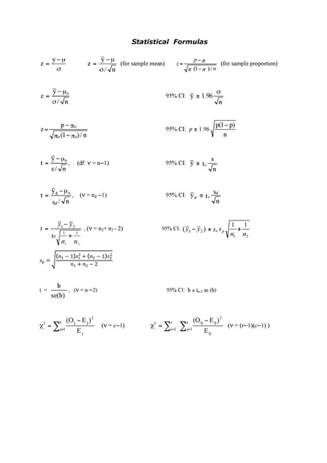 Formulae Sheet And Tables Formulae Sheet And Tables Introductory Statistics Statistical