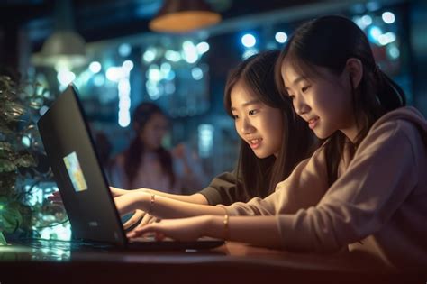 Premium Ai Image Asian Girls Using Laptops And Collaborating On A Project Girls Education Asian