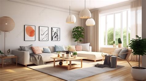 스칸디나비아에서 영감을 받은 거실 인테리어의 3d 렌더링 소파 침상 라운지 배경 일러스트 및 사진 무료 다운로드 Pngtree