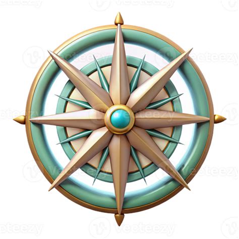 3d Compass Rose With Turquoise Jewel 54590723 Png