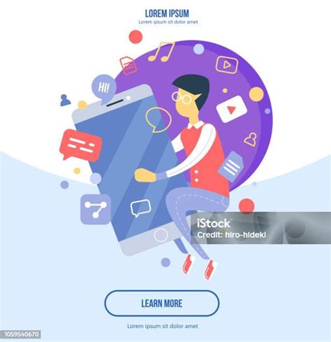 평면 디자인 소셜 미디어 기술을 현대 벡터 일러스트 레이 션 개념 스마트 모바일 기술입니다 개념에 대한 스톡 벡터 아트 및 기타 이미지 Istock