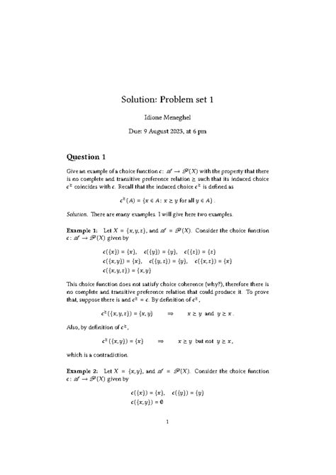 Problem Set 1 Solution Due Aug 9 2023 Studocu