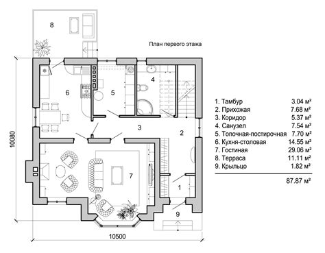 План первого этажа двухэтажного дома в английском стиле площадью 200м2 Двухэтажные дома Дом