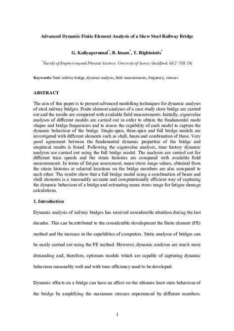 Pdf Advanced Dynamic Finite Element Analysis Of A Skew Steel Railway