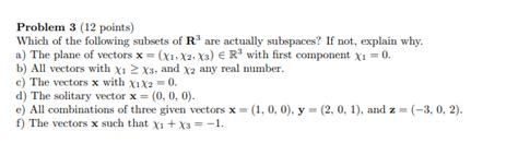 problem 3 12 points which of the following subsets of 𝐑 3 are