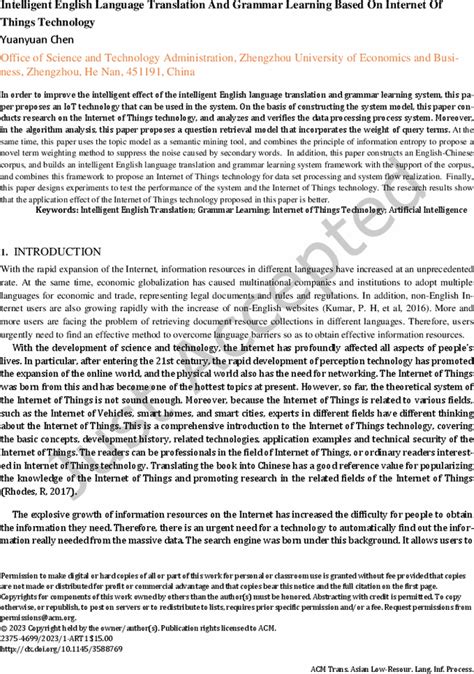 Intelligent English Language Translation And Grammar Learning Based On Internet Of Things