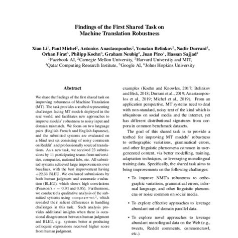 Findings Of The First Shared Task On Machine Translation Robustness Acl Anthology