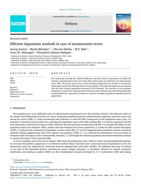 Pdf Efficient Imputation Methods In Case Of Measurement Errors