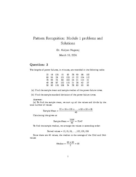 Pattern Recognition Module 1 Probs Pattern Recognition Module 1 Problems And Solutions Dr