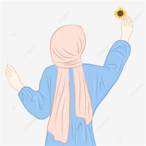 꽃 그림을 들고 히잡 소녀 히잡 소녀 꽃을 들고 예쁜 여자 Png 일러스트 및 Psd 이미지 무료 다운로드 Pngtree
