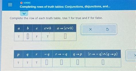 Solved O Logic Completing Rows Of Truth Tables