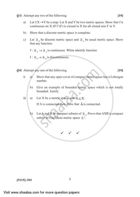 Metric Spaces 2016 2017 B Sc Mathematics Semester 5 Tybsc 2013 Pattern Question Paper With Pdf