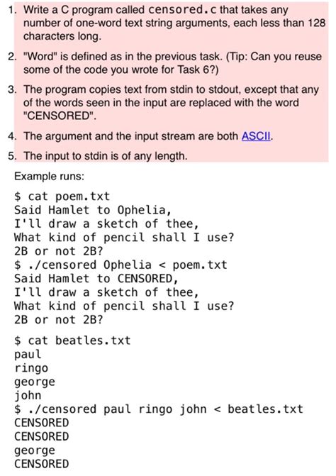 Solved 1 Write A C Program Called Censoredc That Takes Any