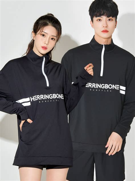 헤링본 아노락 반집업🤽‍♀️ 레터링 반집업 커플 루즈핏 아노락 래쉬가드 수영복 빅사이즈 비치웨어 긴팔 상의 애슬레저룩 Rd321