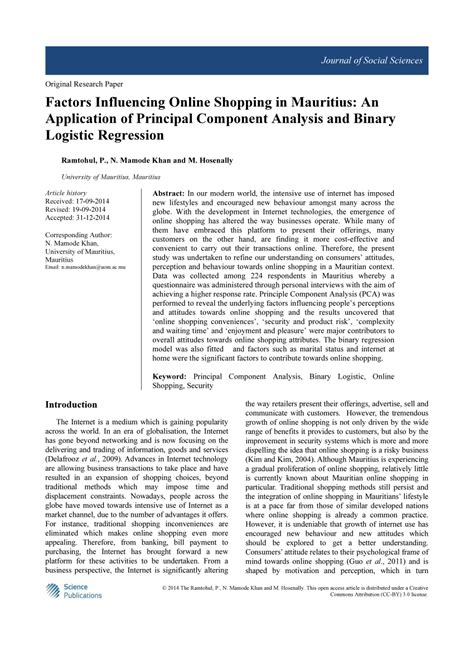 pdf factors influencing online shopping in mauritius an application of principal component