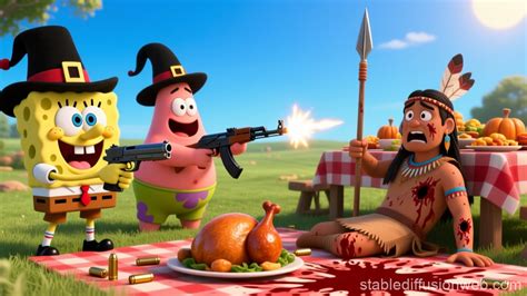Spongebob And Patrick Attacking A Native American Prompts Stable