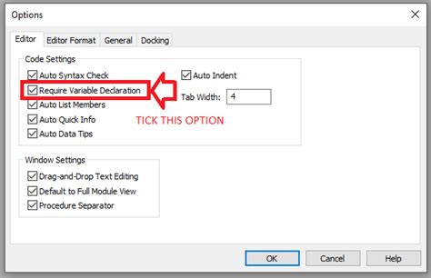 Visual Basic For Application How To Force Variables Declaration Before Start Vba Code