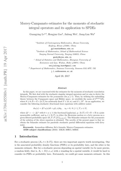 Pdf Morrey Campanato Estimates For The Moments Of Stochastic Integral