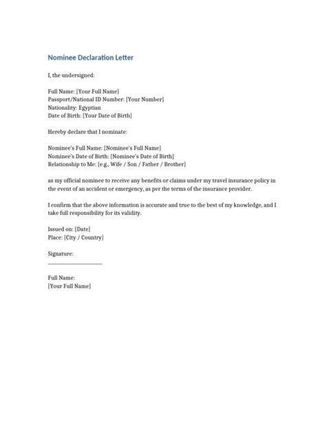 Nominee Declaration Letter Pdf