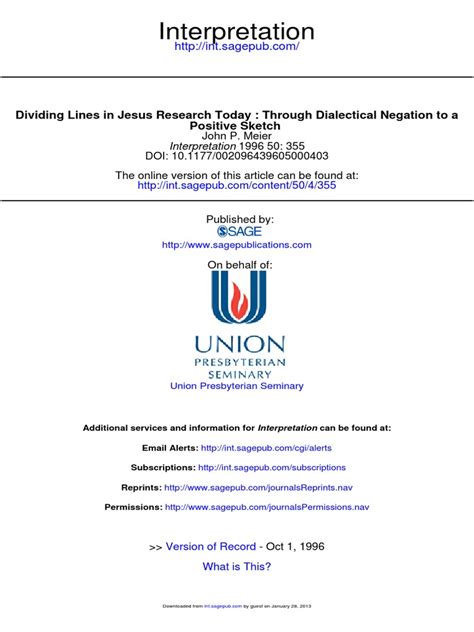 1996 John P Meier Dividing Lines In Jesus Research Today Through