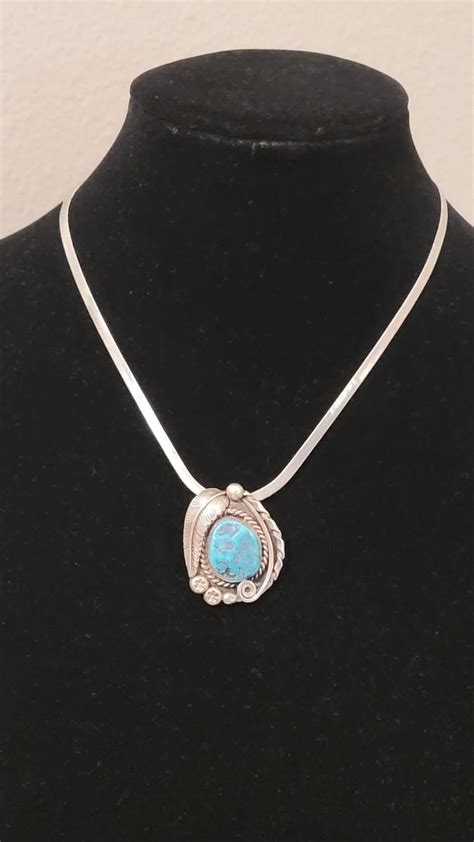 150 Navajo Philip Sanchez Sterling Silver And Turquoise Pendant