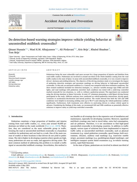 Pdf Do Detection Based Warning Strategies Improve Vehicle Yielding Behavior At Uncontrolled