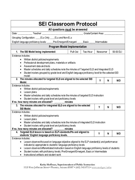Fillable Online Forms And Sei Classroom Protocol Guidance On Revised