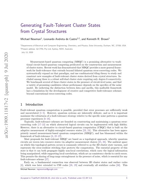 PDF Generating Fault Tolerant Cluster States From Crystal Structures