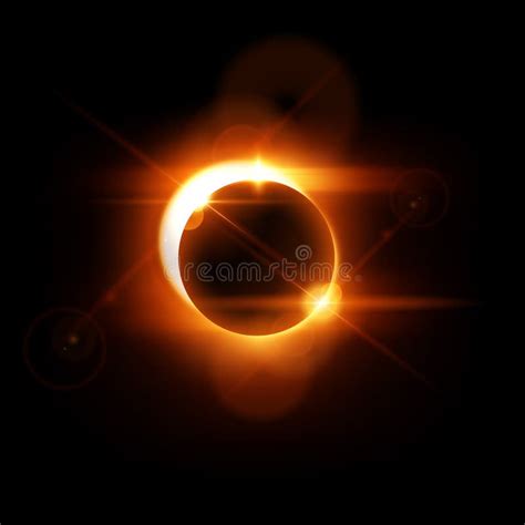 Solar Eclipse With Glowing Yellow Rays And Highlights On A Black