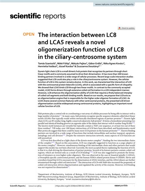 Pdf The Interaction Between Lc8 And Lca5 Reveals A Novel