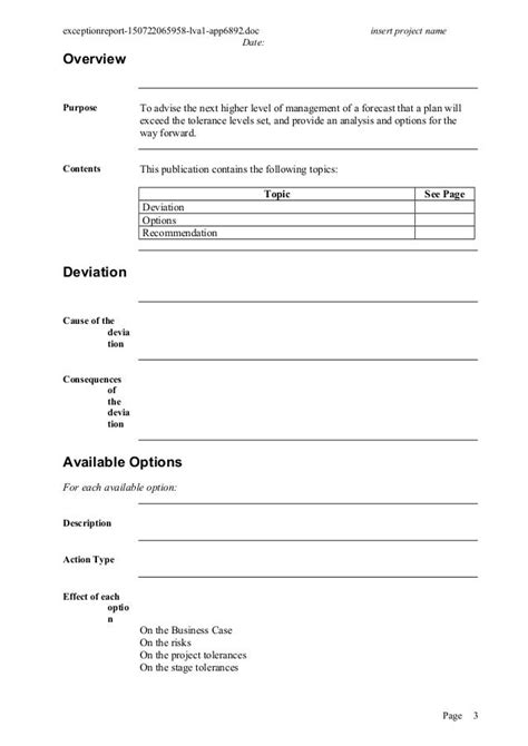 Prince 2 Project Managment Document Exception Report