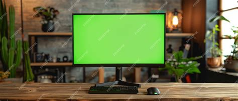Premium Photo A Green Screen Chromakey Mock Up Display Is Mounted On The Top Of A Desk With A