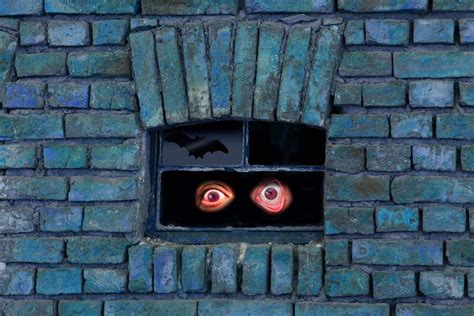 무료 이미지 창문 전망 분위기 할로윈 푸른 자료 눈 신비한 괴물 기묘한 초현실적 인 장면 공포 박쥐 숨겨진 벽돌 세공 비밀 미러링 공황