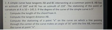 solved 2 a simple curve have tangents ab and bc