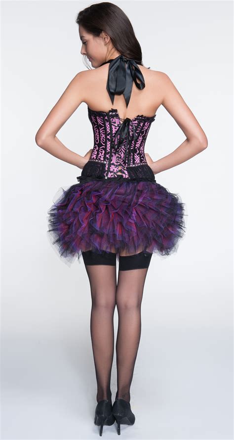 Sexy Pink And Black Halter Tie Neck Zipper Back Outerwear Corset N