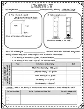 Doodle Notes Calculating Density 8th Grade And High Babe Level