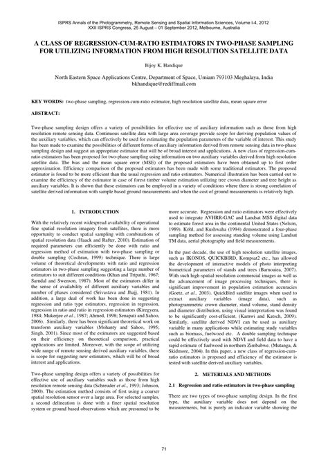 Pdf A Class Of Regression Cum Ratio Estimators In Two Phase Sampling For Utilizing Information