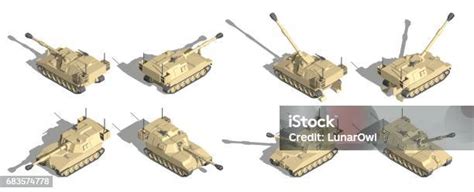 군사 교통 등각 투영 벡터입니다 자체 추진 곡사포 차량 곡사포에 대한 스톡 벡터 아트 및 기타 이미지 곡사포 3차원 형태 군사 Istock