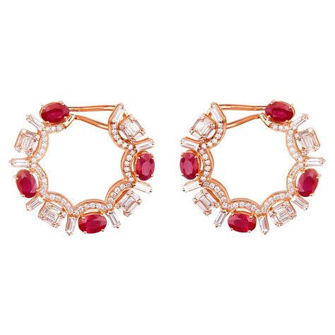 Rose Gold Ruby And Diamond Hoop Earrings At 1stdibs