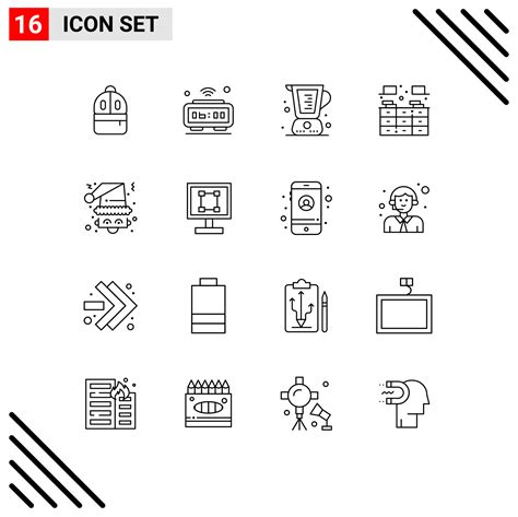Set Of 16 Modern Ui Icons Symbols Signs For Rack Cabinet Wifi Bookcase Jug Editable Vector