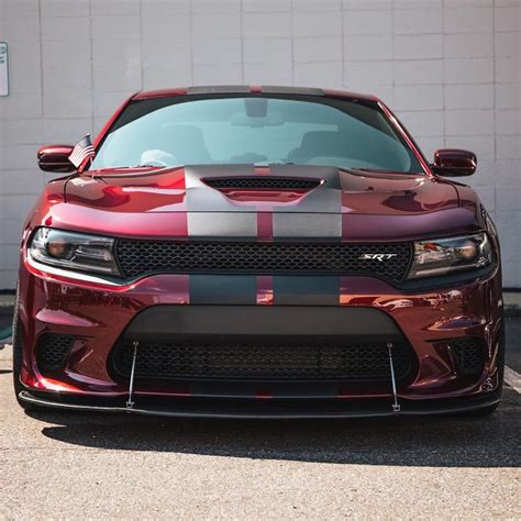 Front End Of Red Dodge Charger Srt Hellcat