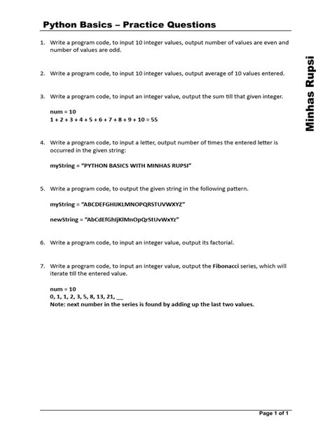 Python Basics Practice Questions Pdf