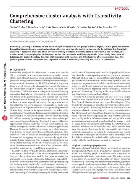 Pdf Comprehensive Cluster Analysis With Transitivity Clustering