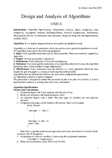 Unit 1 Notes 3 Drivelink Design And Analysis Of Algorithms Unit I