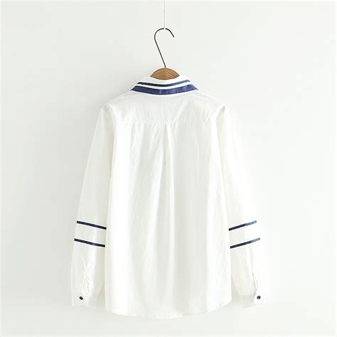 日系少女学院风甜美清新学生船锚领带长袖衬衫女春夏季衬衣海军领虎窝淘