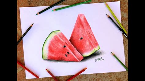 Speed Drawing Realistic Watermelon Youtube